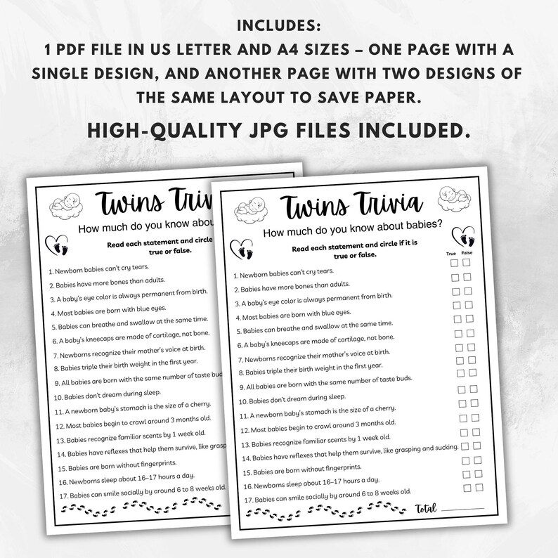Twins Trivia Game, Baby Shower Party (printable PDF) - Etsy