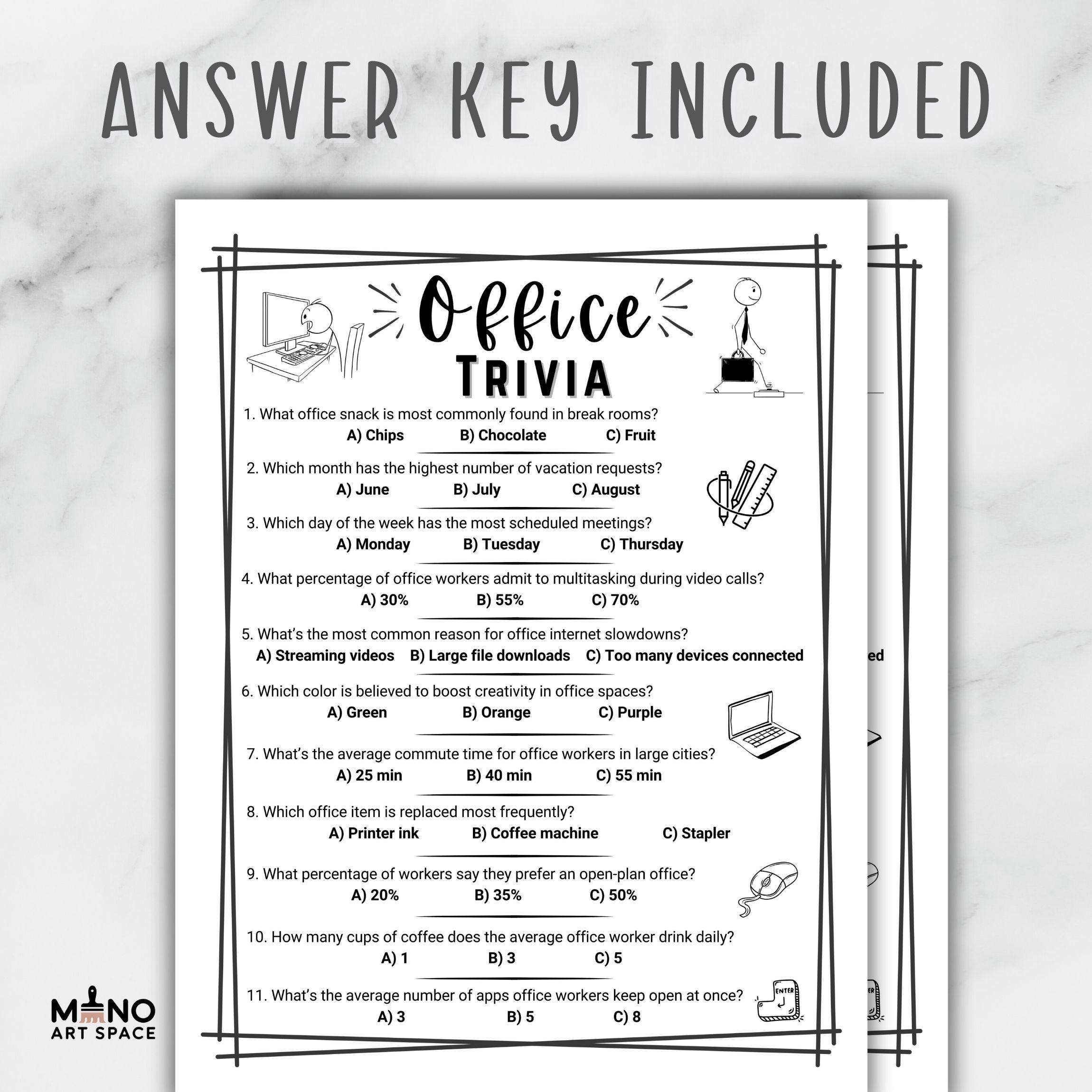 Office Trivia Game, Fun Work Quiz With Answer Key (printable PDF) - Etsy
