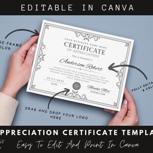 8 Editable Appreciation Certificates, Canva Template, Appreciation ...