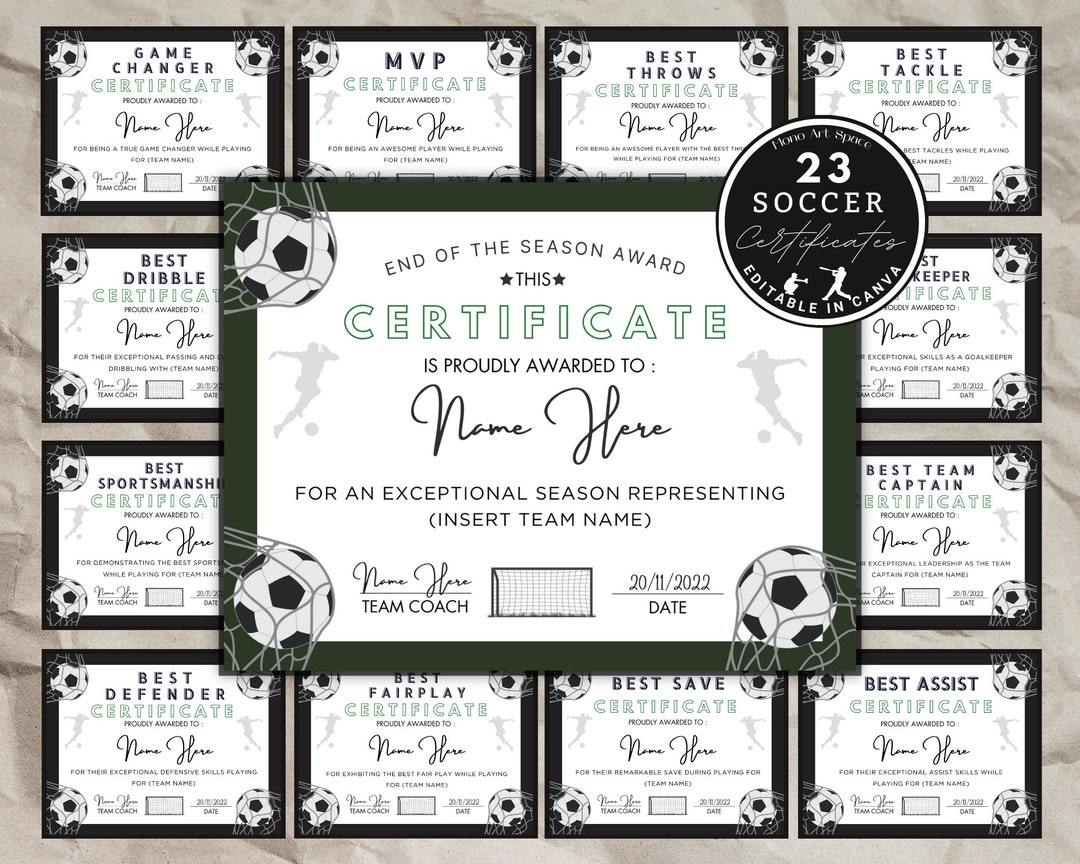 Editable Soccer Certificates Template, Team Awards (canva) - Etsy