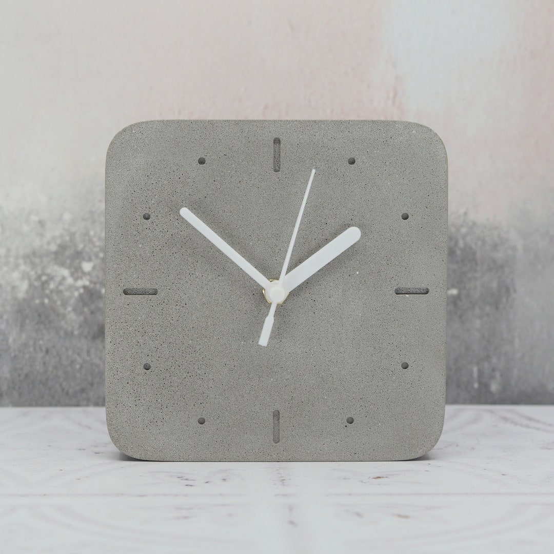 Square Concrete Clock, Modern Mantel Clock, Jesmonite Clock, Minimalist ...