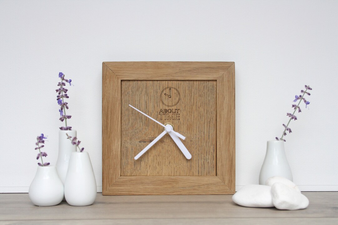 Square Wooden Clock, Upcycled Square Oak Clock, Reclaimed Wood Clock ...