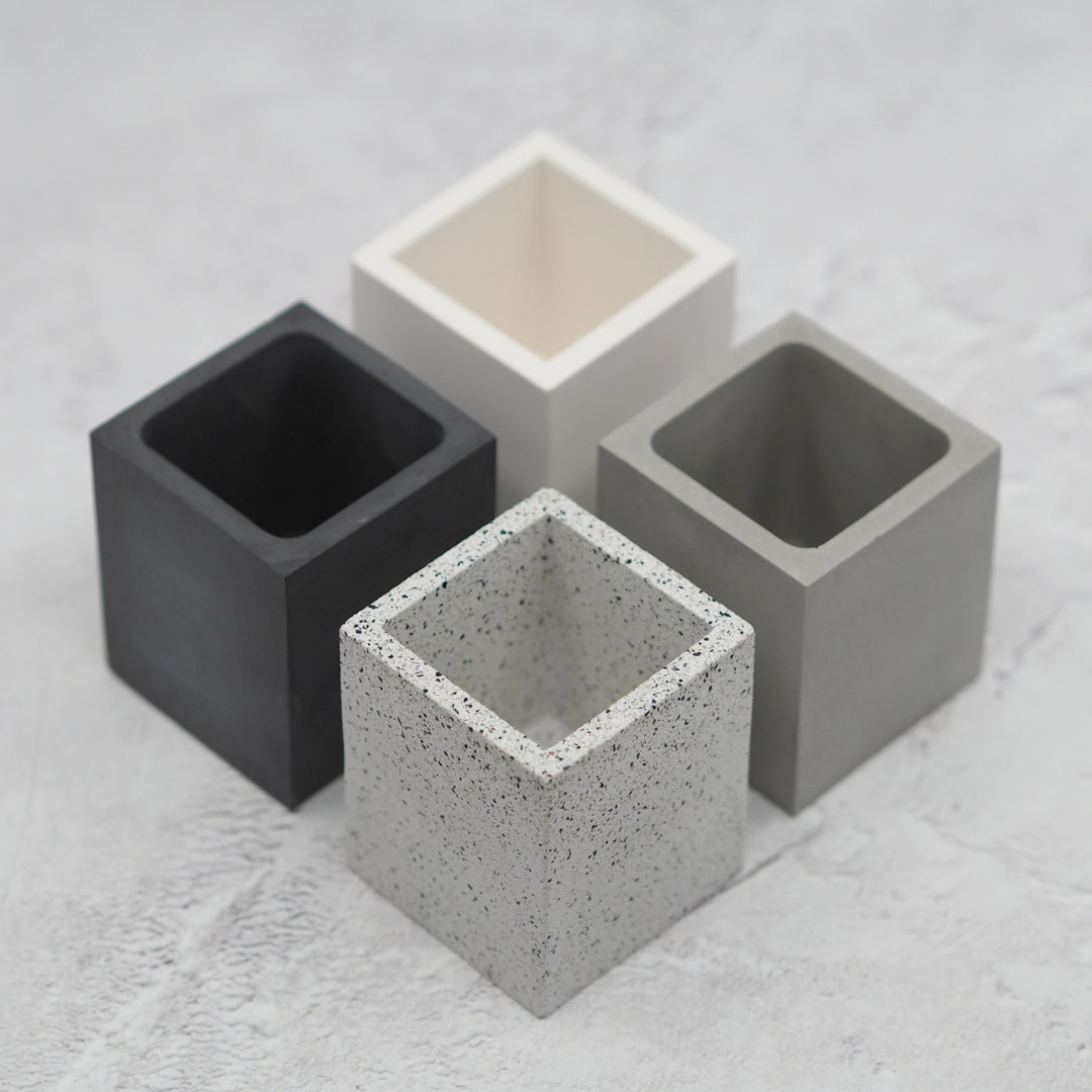 Square Concrete Mini Pot: Succulent Planter, Makeup Brush Storage - Etsy