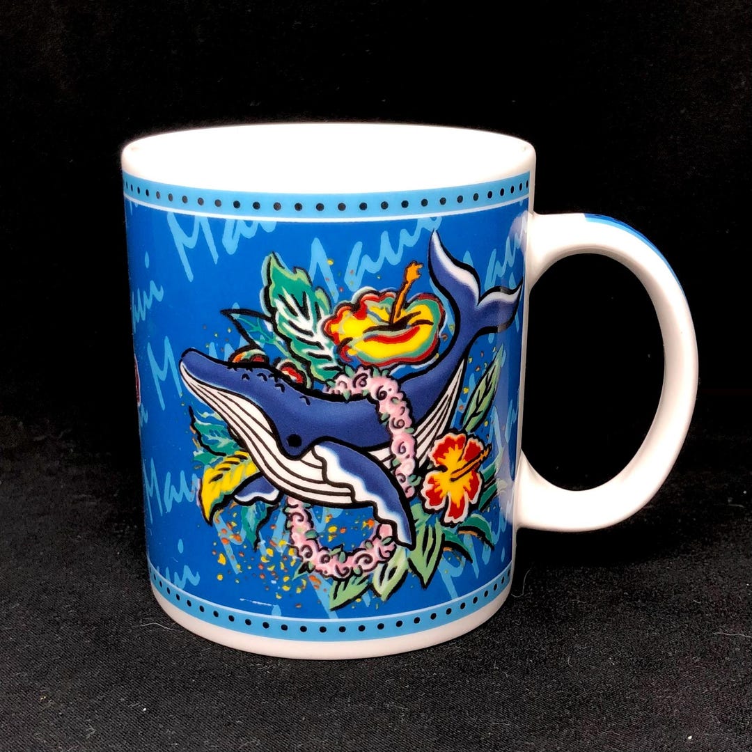 Maui Whale Hawaiian Collectible Coffee Mug, Ceramic, White With Whales ...