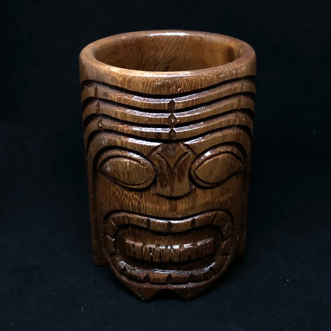 Vintage Hawaiian Hand Carved Tiki Mug, Wood With Handle - Etsy