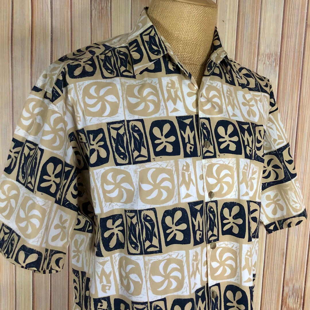 Hawaiian Shirt From Kahala Avi Collection, Size Large, Blue and Beige ...
