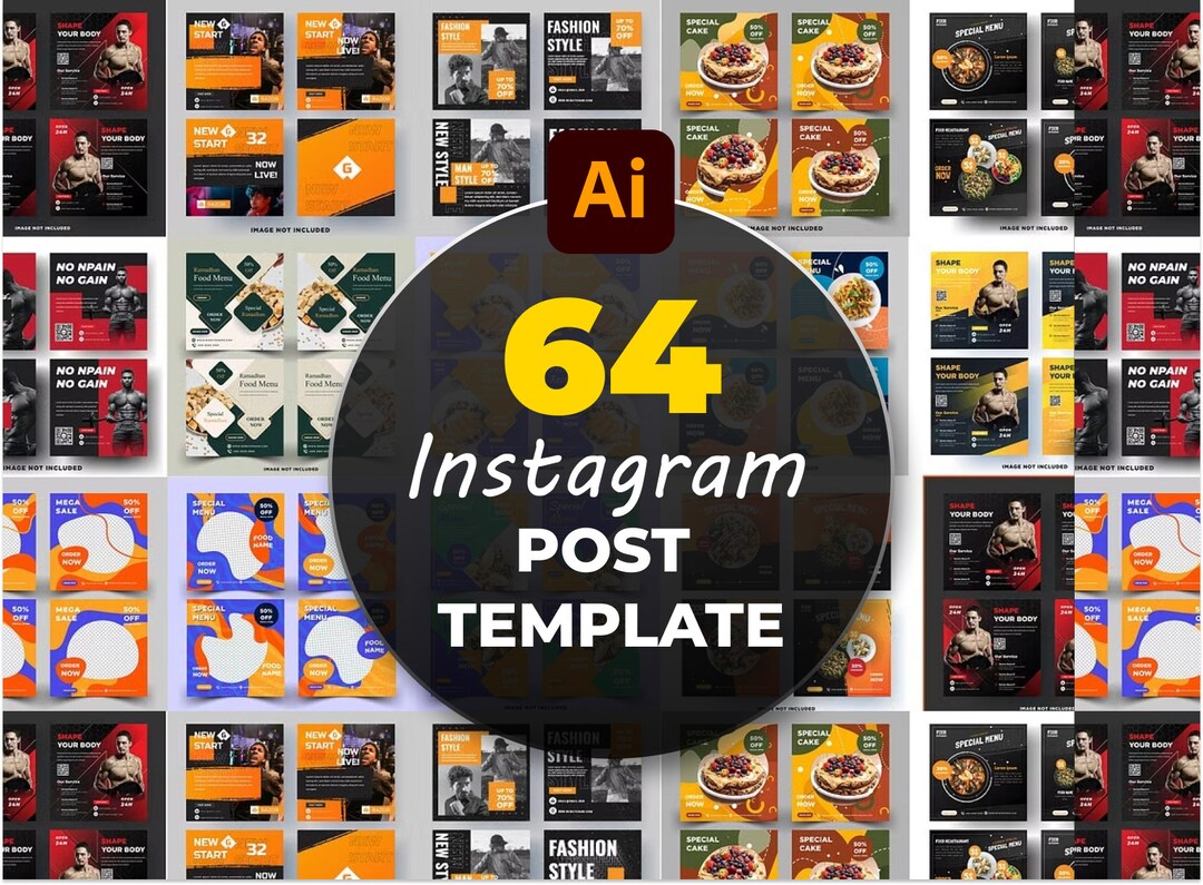 EDITABLE 64 Social Media Template BUNDLE Fashion Sale, Gym, Food ...