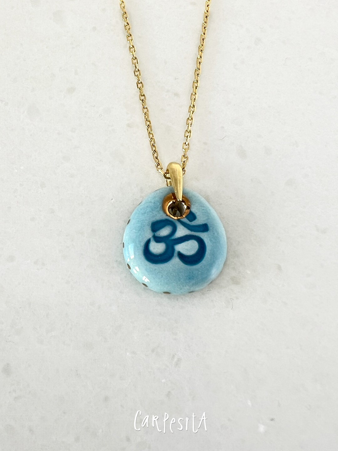 Ohm Pendant, Porclain Necklace, AUM, Spiritual Gift, Yoga Symbol, Blue ...