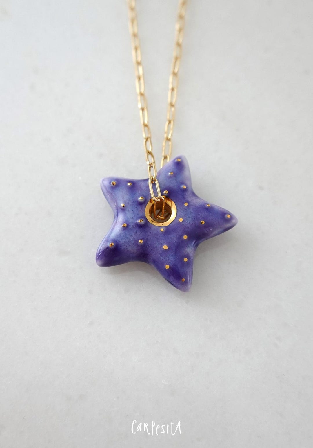 Porcelain Purple Star, Good Luck Charm, Handmade Porcelain Jewelry ...