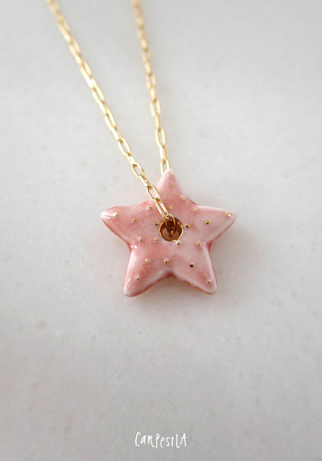 Porcelain Pink Star, Good Luck Charm, Handmade Porcelain Jewelry, Pink ...