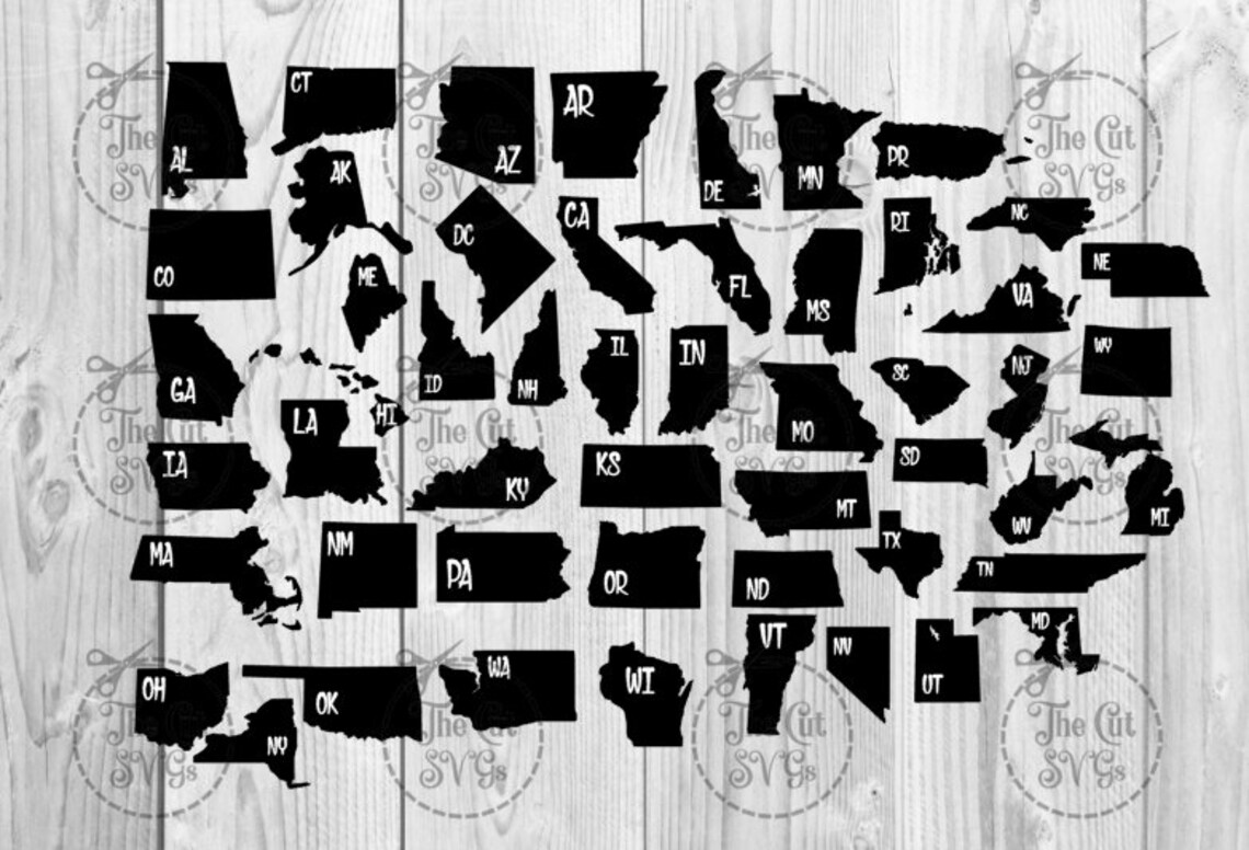 US States svg USA map SVG All States svg file | Etsy