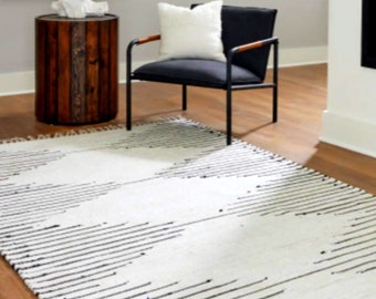 Black White Geometric Rug - Etsy