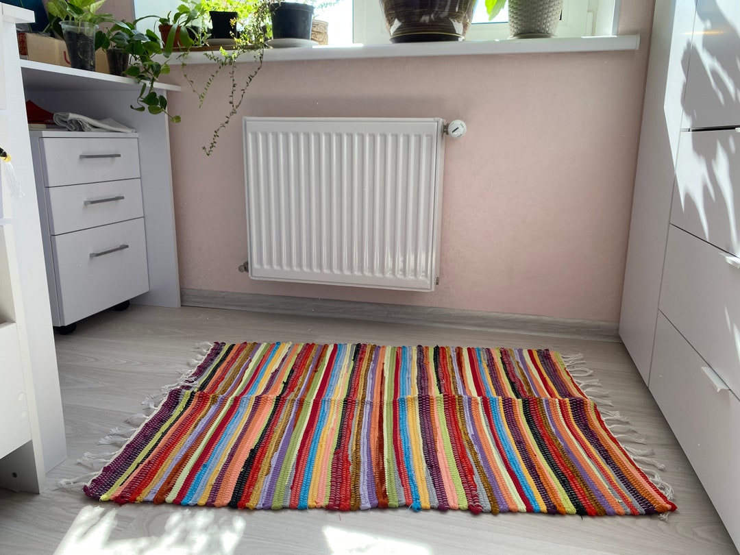 Farmhouse Colorful Rag Rug Handwoven Eco-friendly Cotton Area - Etsy