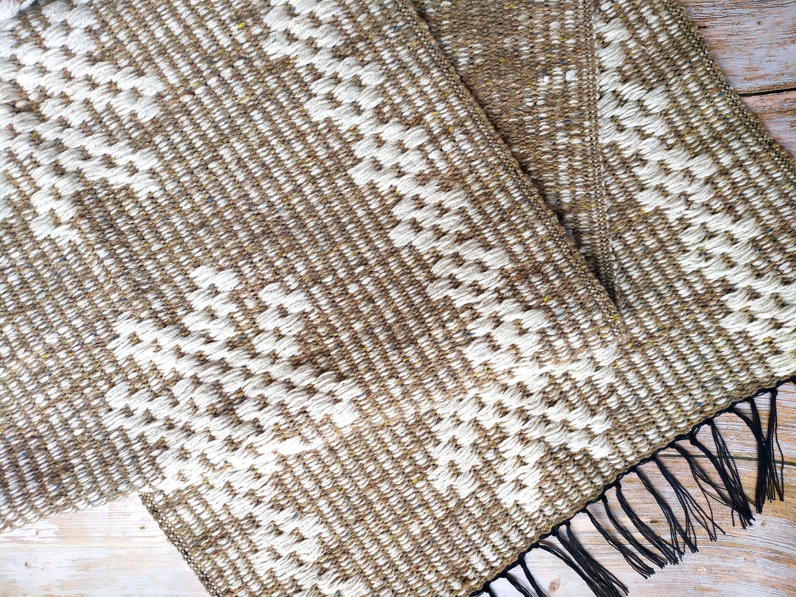 Beige Skandi Reversible Wool Rug With White Geometric Pattern - Etsy