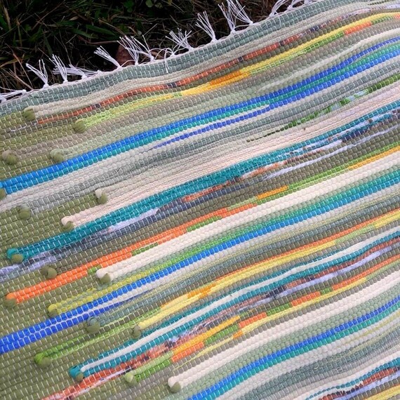 Colorful Green Rag Rug Kitchen Cotton Runner Chindi Area - Etsy