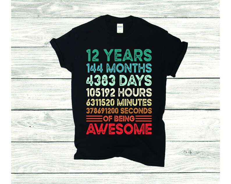 12 Years PNG, 144 Months of Being Awesome, 12th Birthday Gifts ...