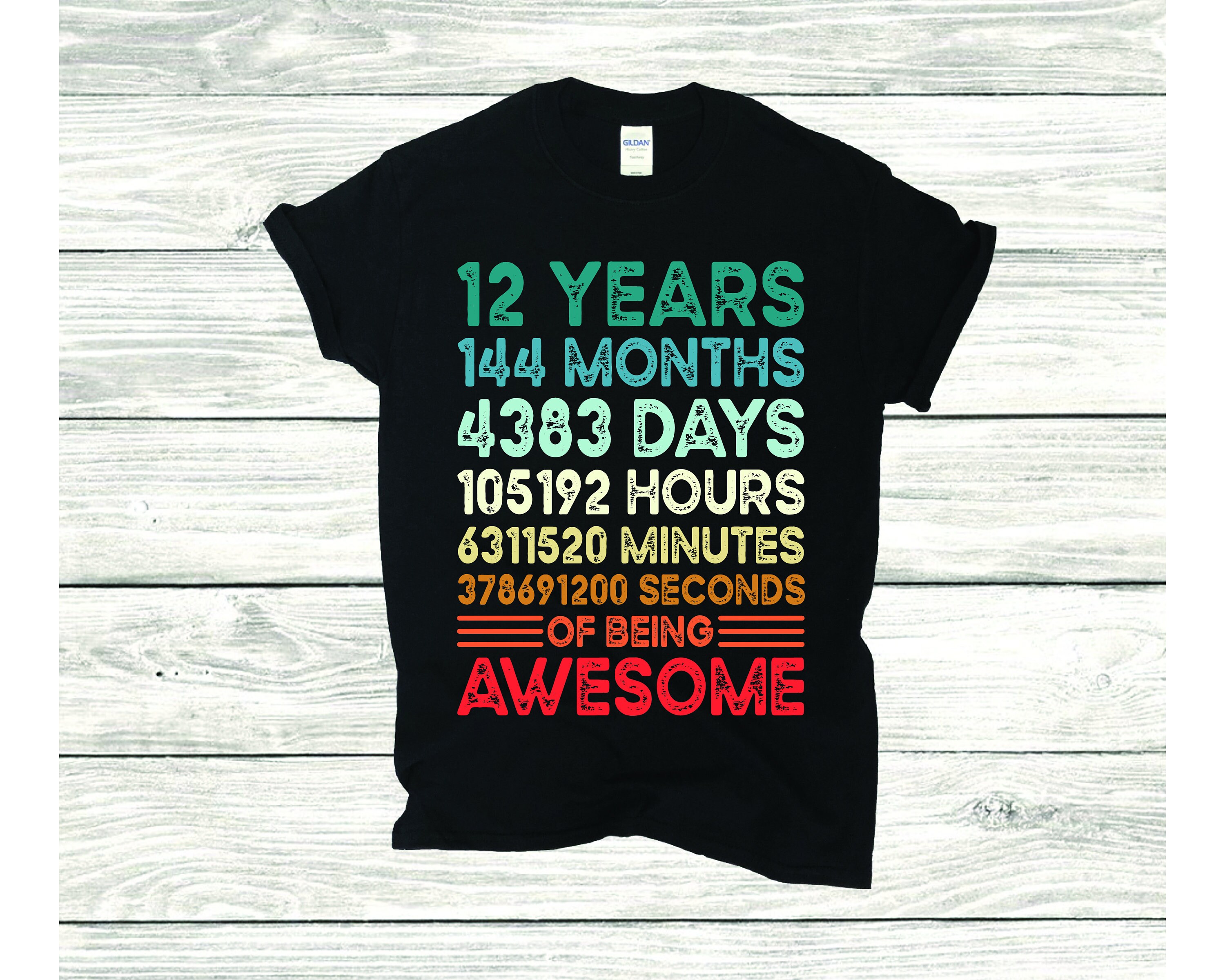 12 Years PNG, 144 Months of Being Awesome, 12th Birthday Gifts ...