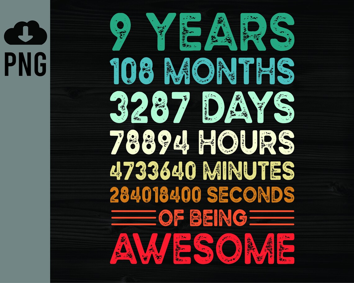 9 Years PNG 108 Months of Being Awesome 9th Birthday Gifts - Etsy