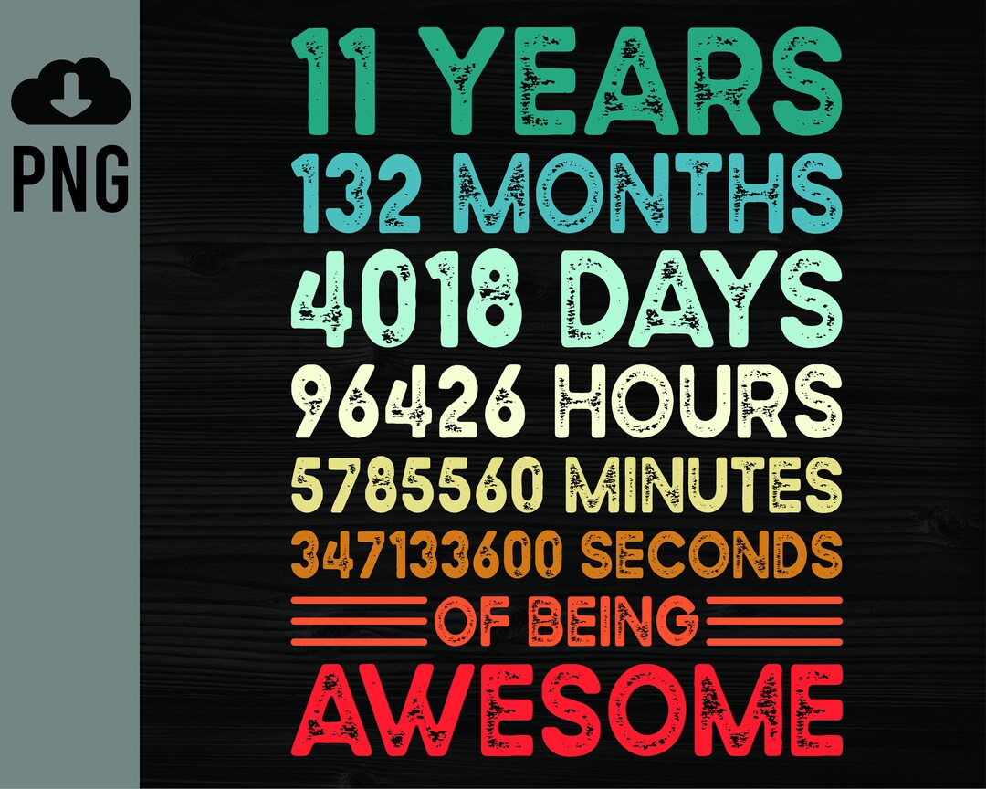 11 Years PNG, 132 Months of Being Awesome, 11th Birthday Gifts ...