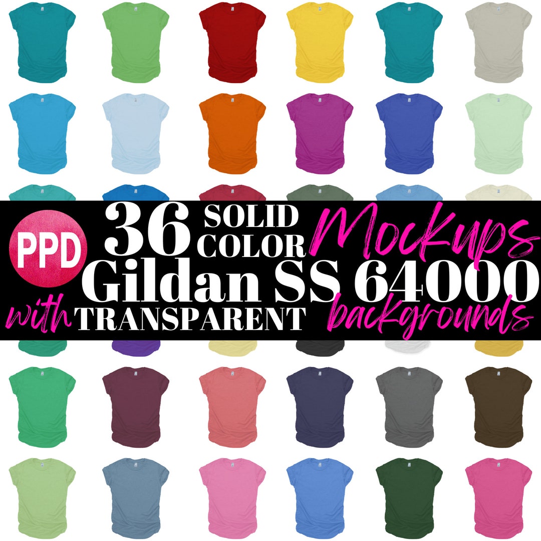 Transparent Backgrounds Shirt Mockup Bundle, Gildan 64000 Solid Colors ...