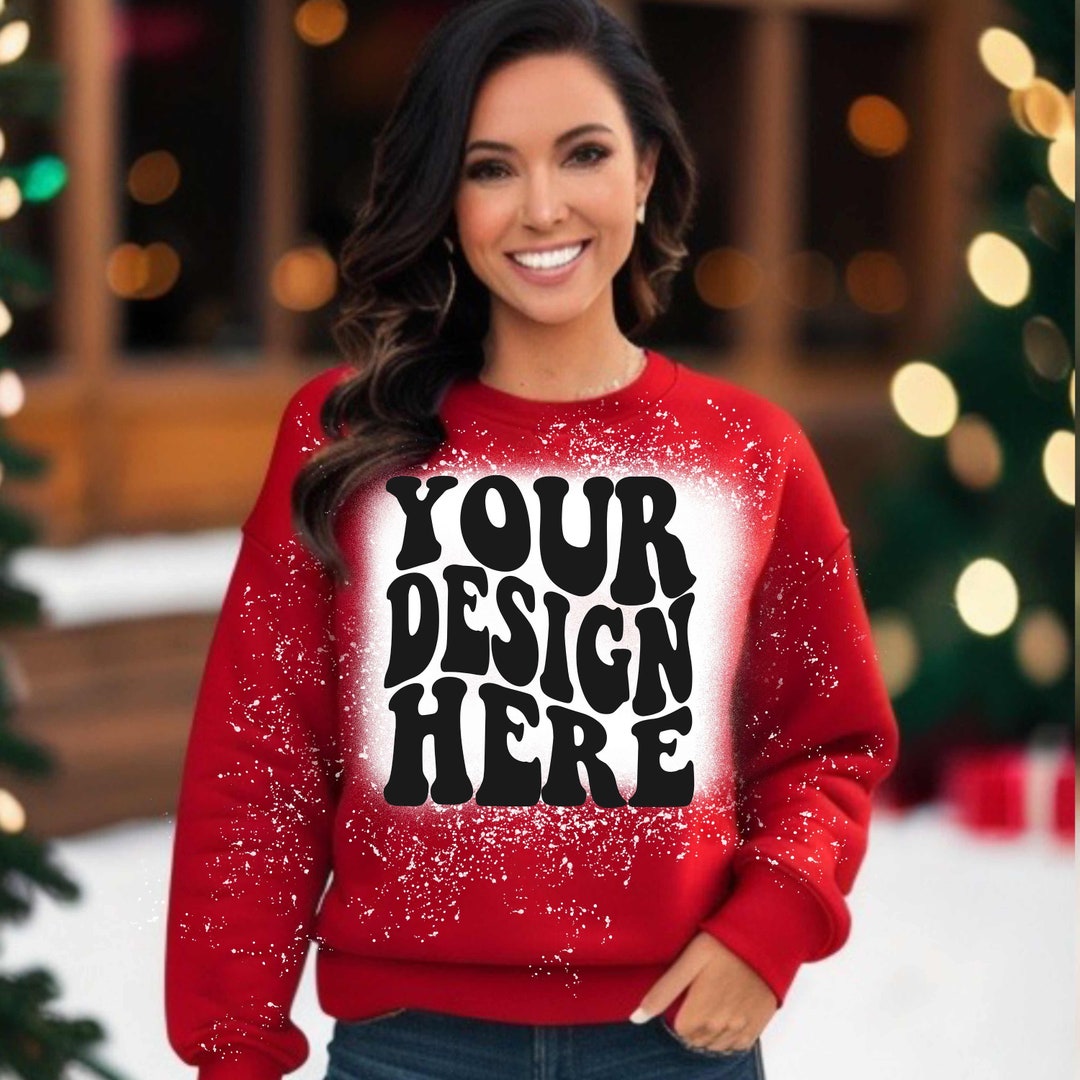 CHRISTMAS Red Sweatshirt BLEACHED Mockup, Holiday Bleach Shirt Model ...