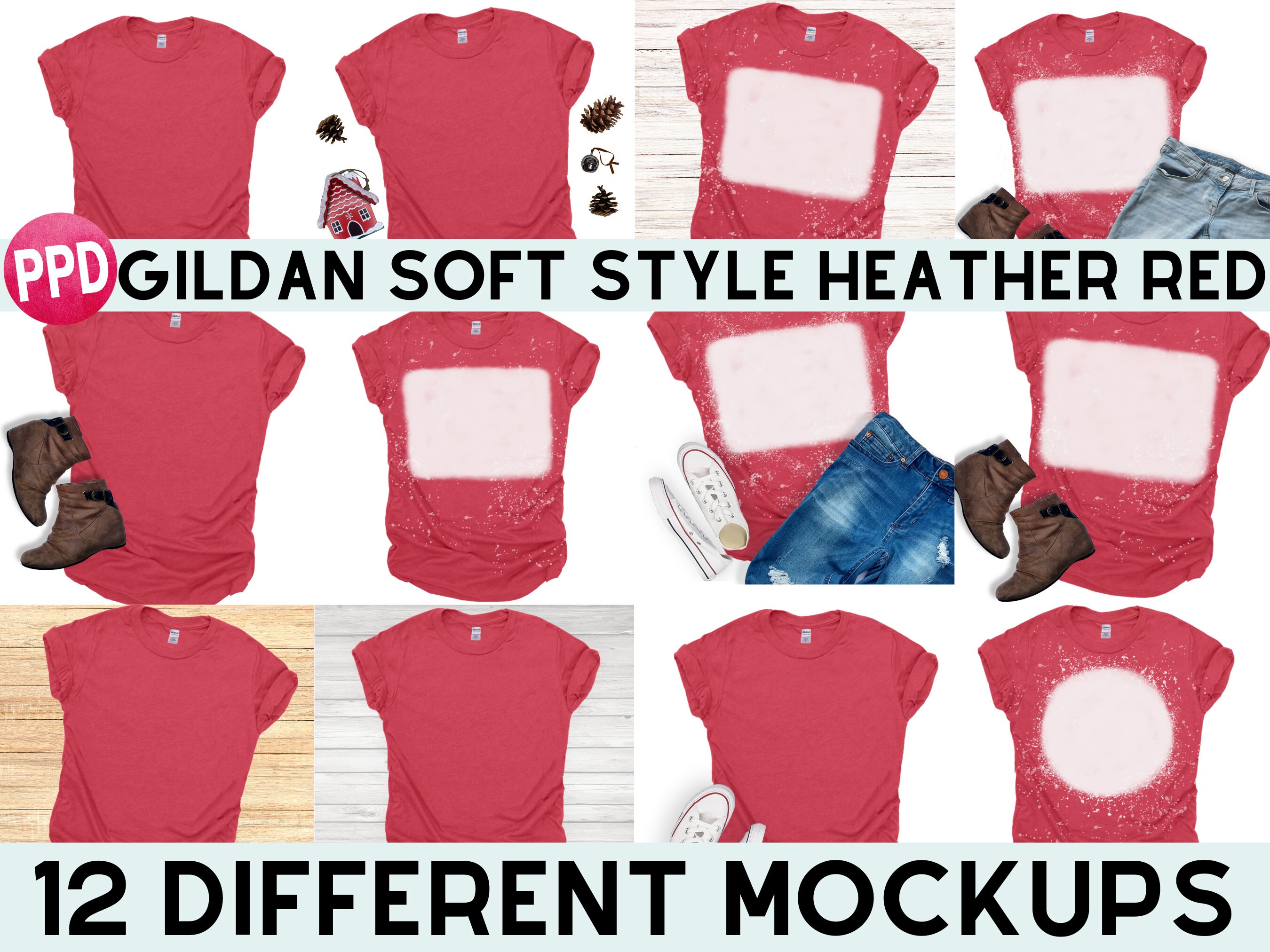 Heather Red Gildan 64000 T-Shirt Mockup Graphic By Lockandpage ...