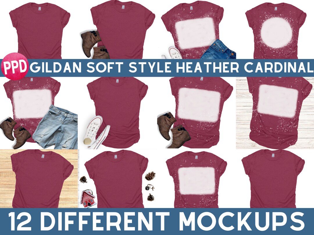 Heather Cardinal Shirt Mockup Bundle Gildan SS Bleached - Etsy