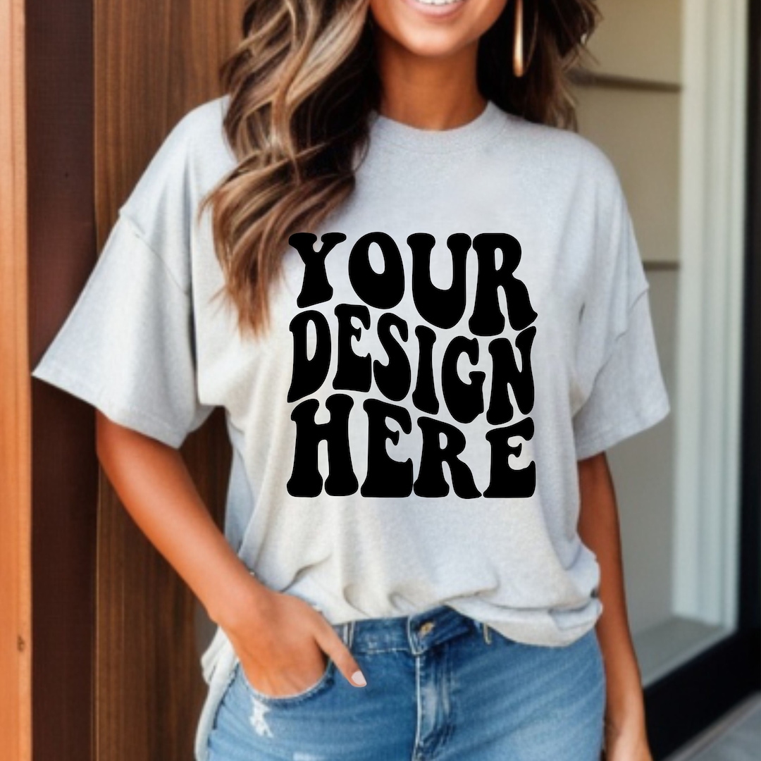 Gildan Ash Grey T-shirt Mockup, G500 Heather Model Shirt Mock up by the ...