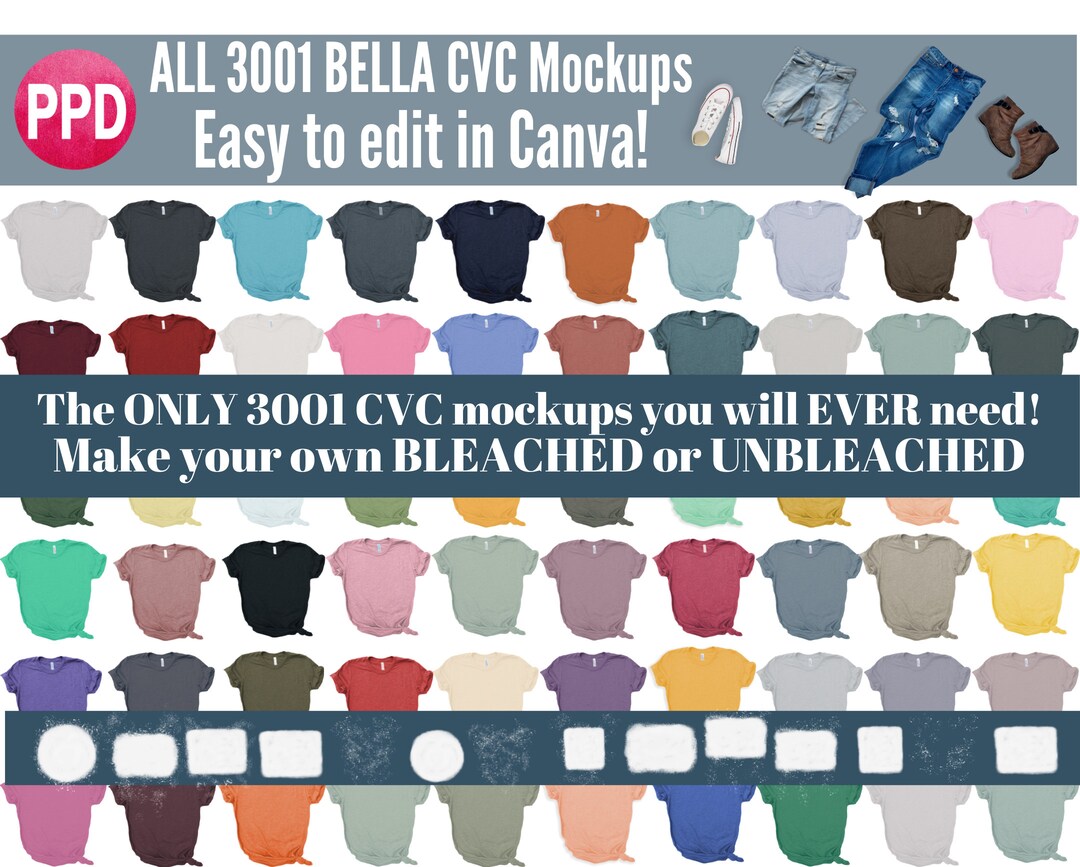 Huge Bella CVC Mockups, Bleached and Unbleached Canva Mockup Bundle, 59 ...