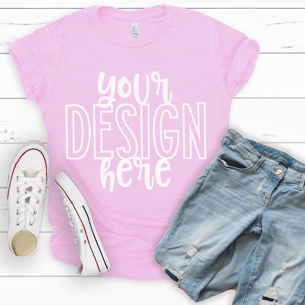 Bella Canvas Heather Bubble Gum Mock Up - Etsy