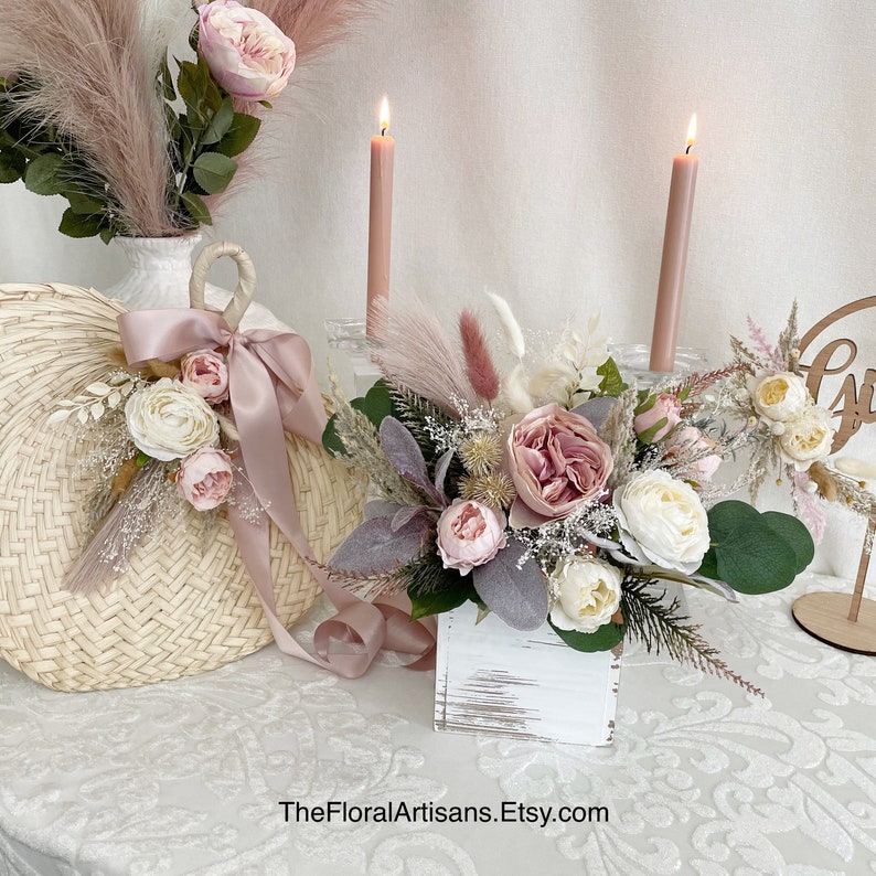 Boho Floral Centerpiece Soft Pink Floral Arrangement Blush - Etsy