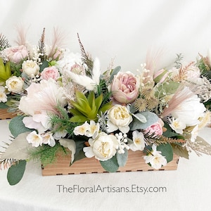 Boho Floral Centerpiece Soft Pink Floral Arrangement/ Succulents Blush ...