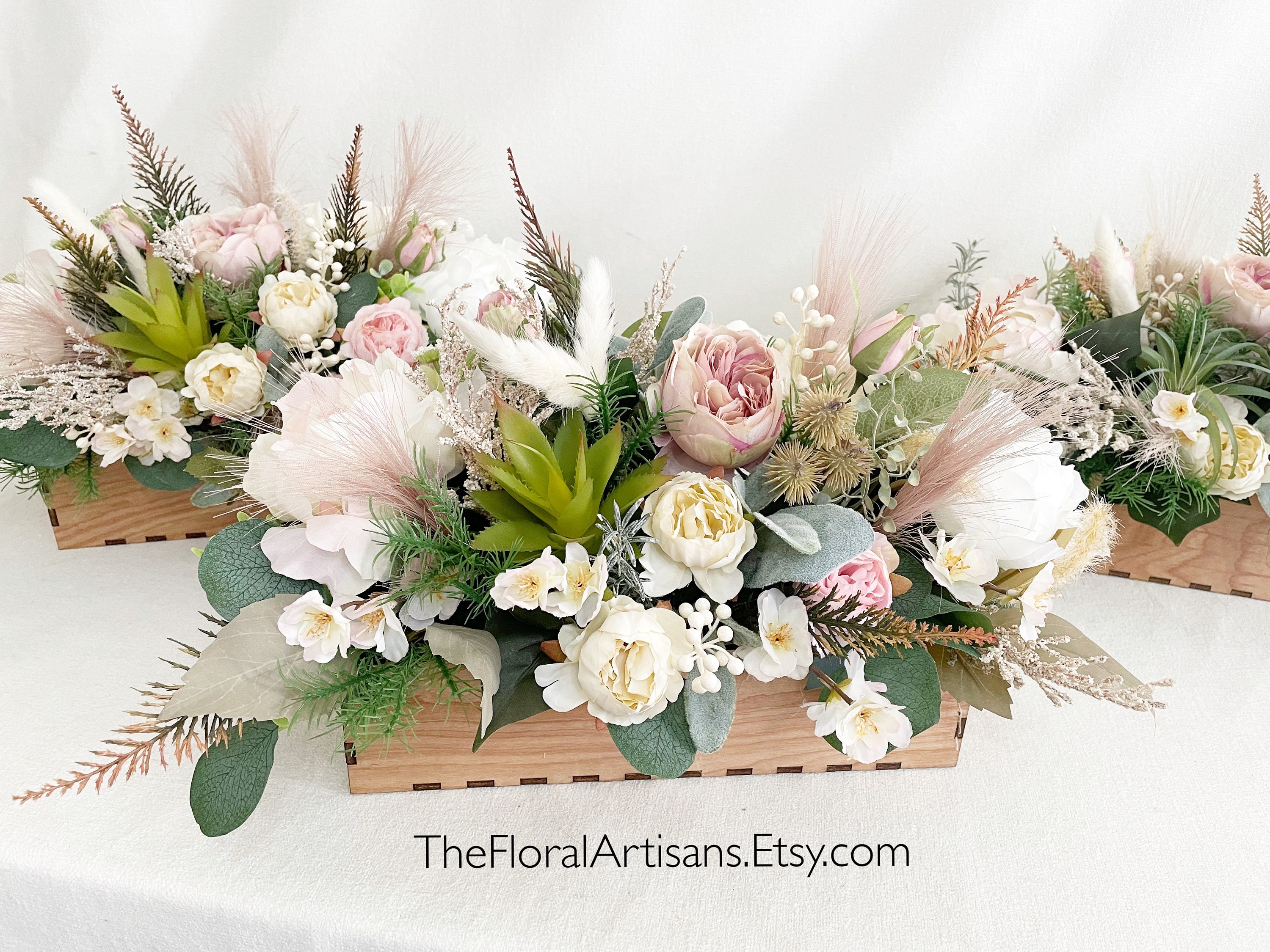 Boho Floral Centerpiece | Soft Pink Floral Arrangement/ Succulents ...