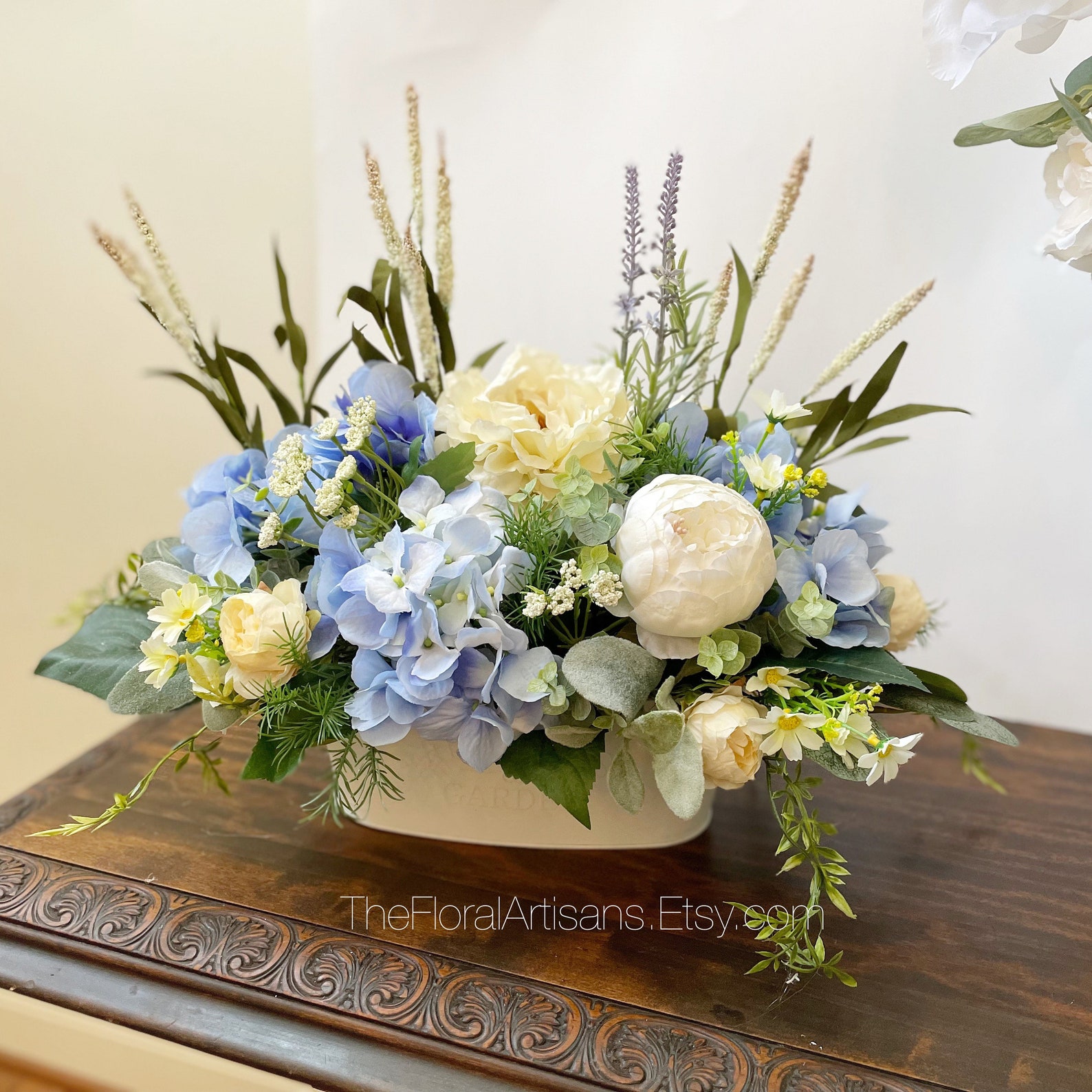 Blue Hydrangea Floral Arrangement | Farmhouse Centerpiece - Etsy