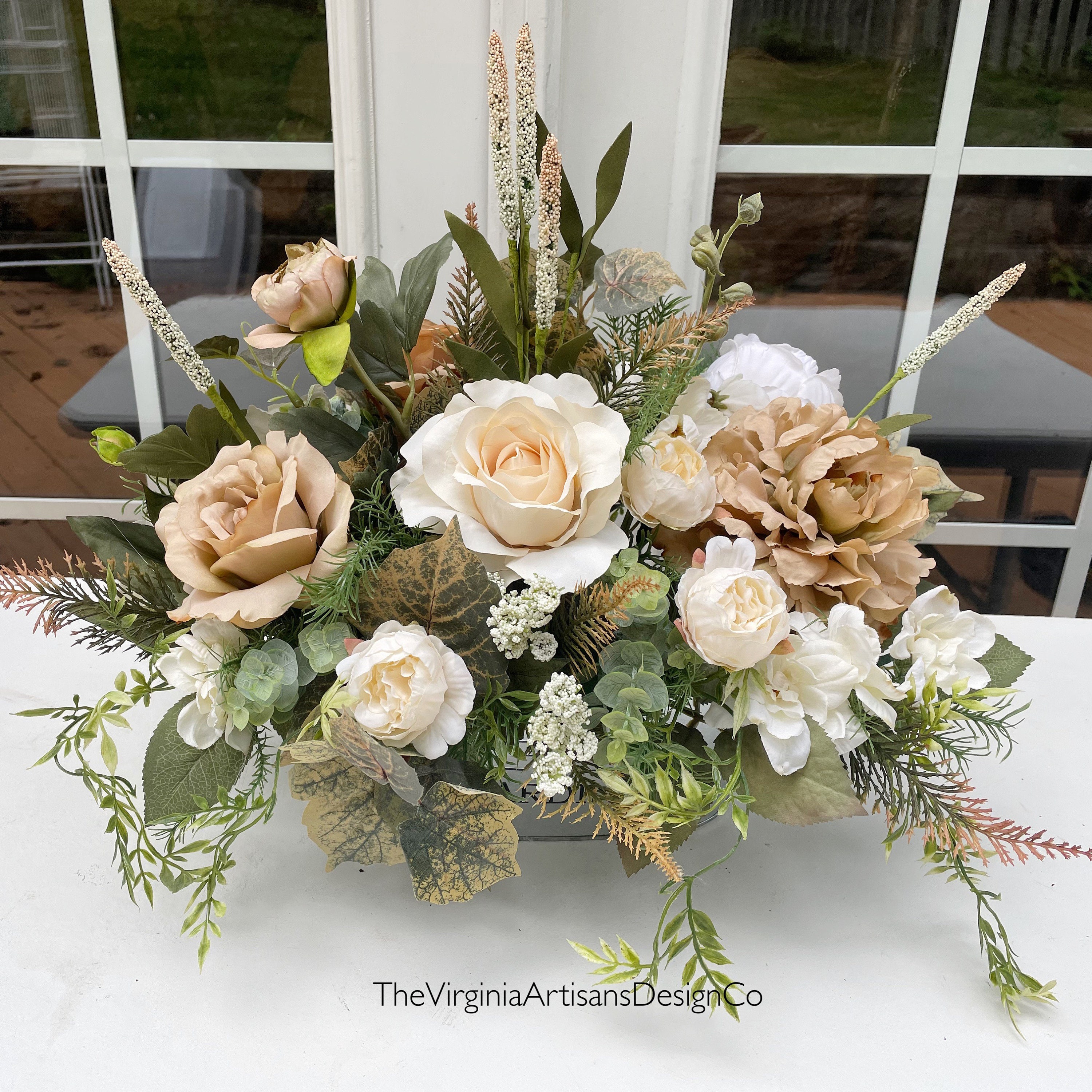 Farmhouse Style Floral Arrangement | Neutral Colors Floral Arrangement ...