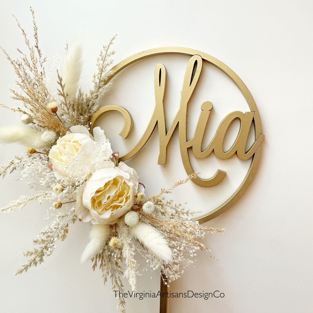 Personalized Dried Flowers/ Silk Flowers Cake Topper - Blush/cream ...