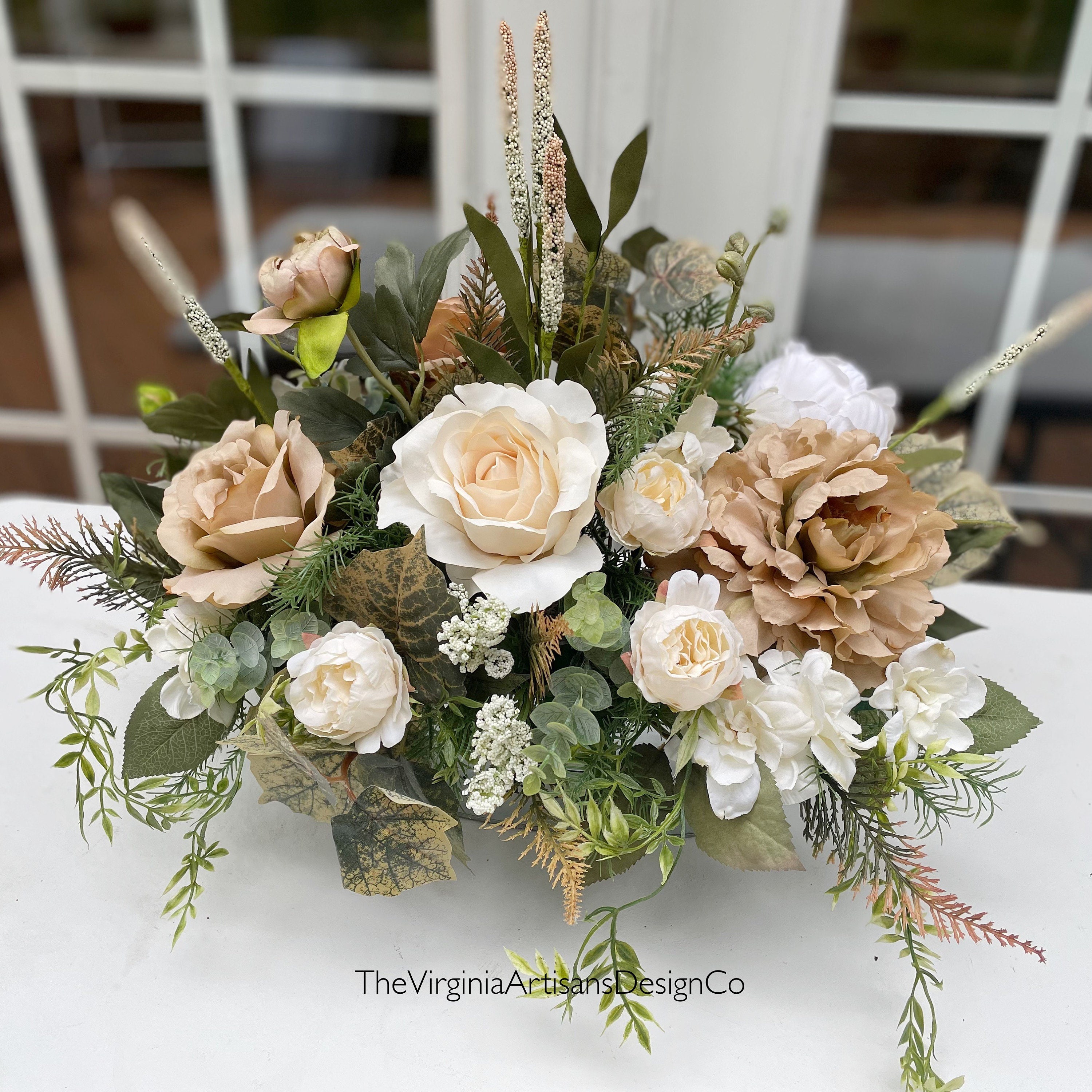 Farmhouse Style Floral Arrangement | Neutral Colors Floral Arrangement ...