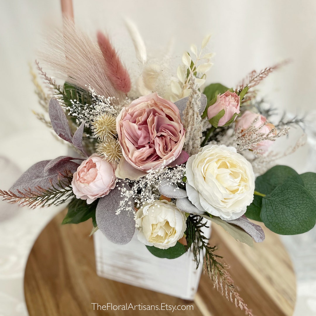 Boho Floral Centerpiece | Soft Pink Floral Arrangement | Blush Floral ...