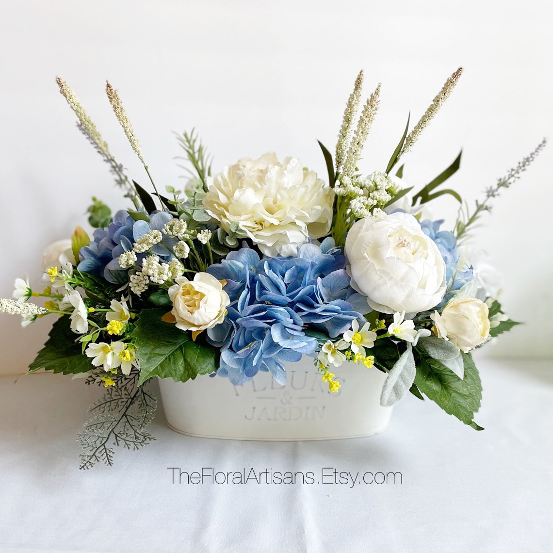 Blue Hydrangea Floral Arrangement | Farmhouse Centerpiece - Etsy