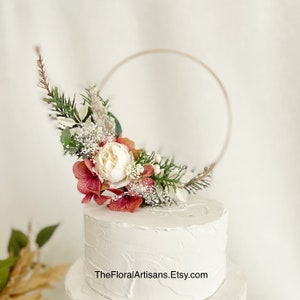 Hoop Faux and Dried Flowers Cake Topper - Floral Cake Topper - Fall ...