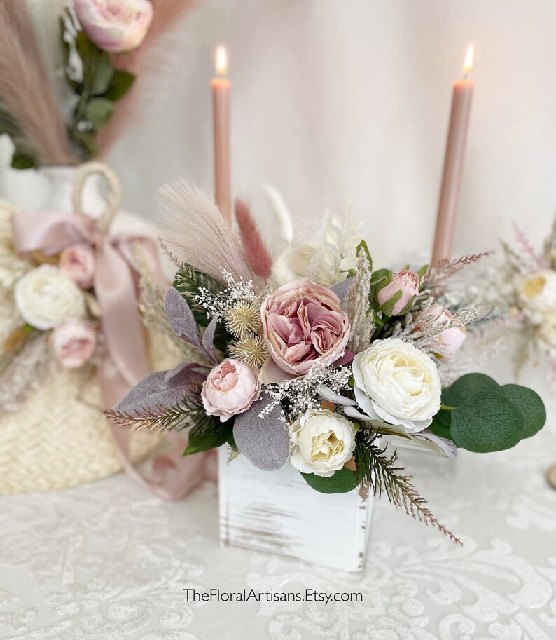 Boho Floral Centerpiece Soft Pink Floral Arrangement Blush - Etsy