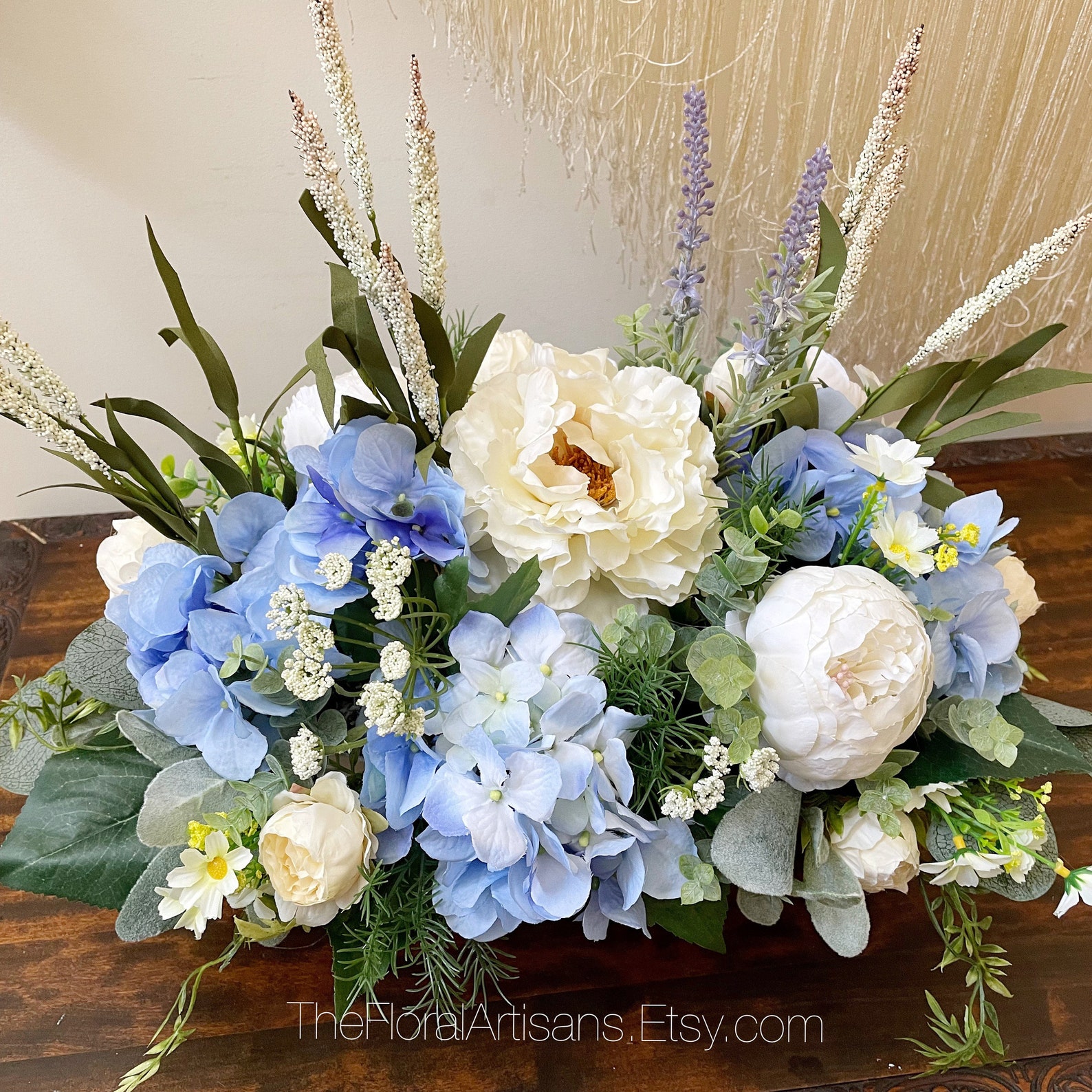 Blue Hydrangea Floral Arrangement | Farmhouse Centerpiece - Etsy