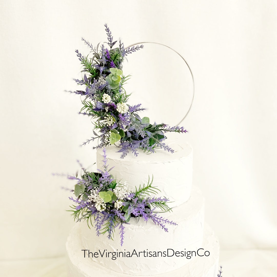 Hoop Lavender Wedding Cake Topper – Faux Floral & Dried Accents - Etsy