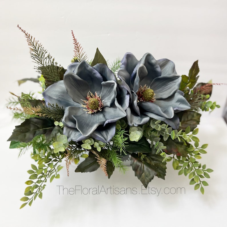 Farmhouse Floral Arrangement Blue Magnolias Floral - Etsy