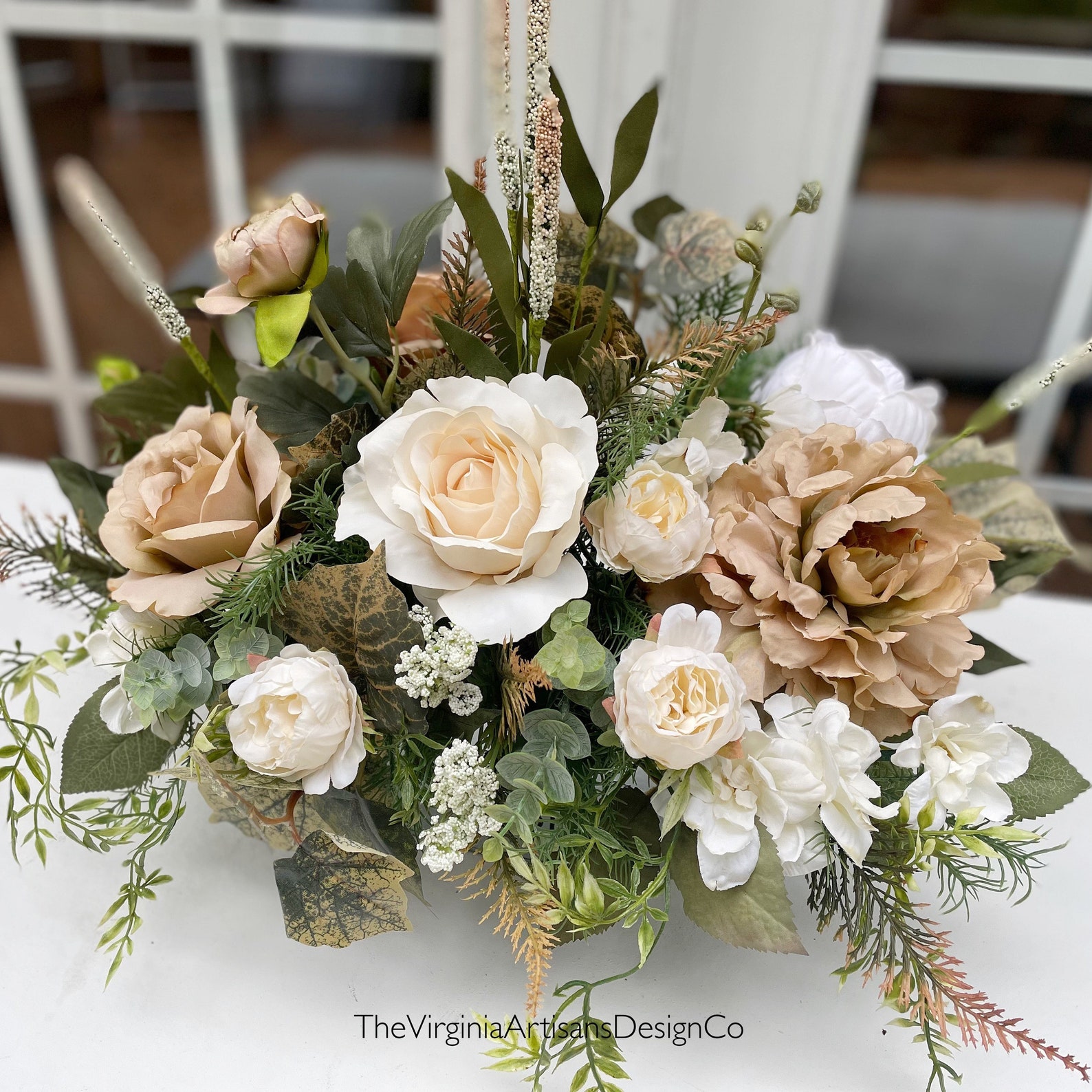 Farmhouse Style Floral Arrangement | Neutral Colors Floral Arrangement ...