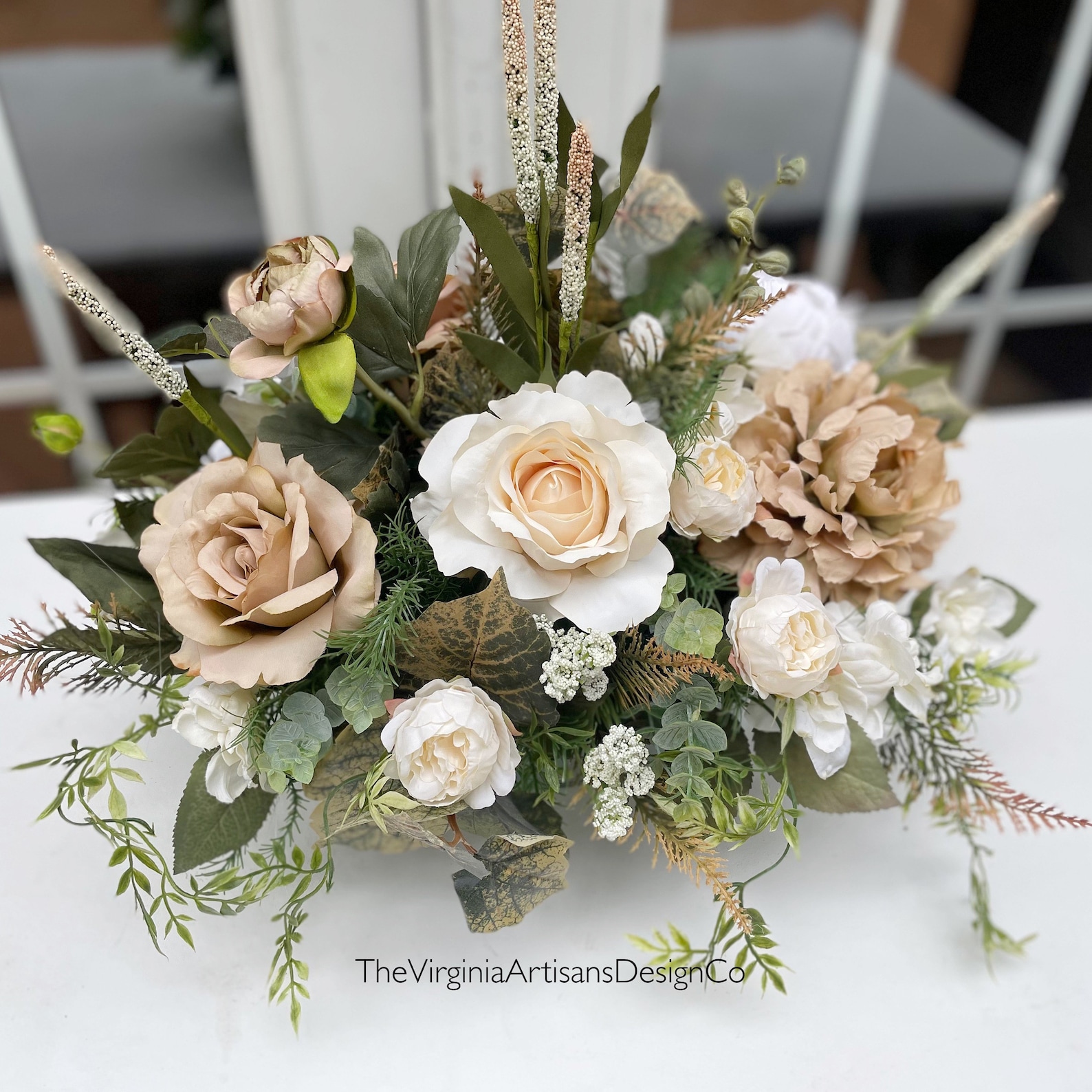 Farmhouse Style Floral Arrangement | Neutral Colors Floral Arrangement ...