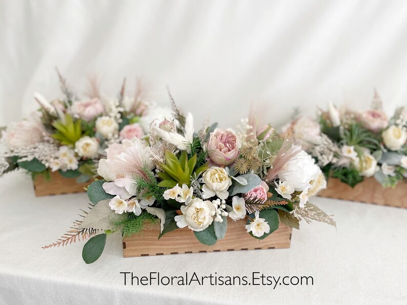 Boho Floral Centerpiece | Soft Pink Floral Arrangement/ Succulents ...