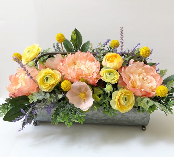 Spring Floral Arrangement Peach and Yellow Floral - Etsy