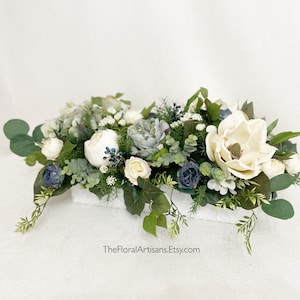 Farmhouse Floral Arrangement Blue/ Sage/ Cream Floral Arrangement Table ...