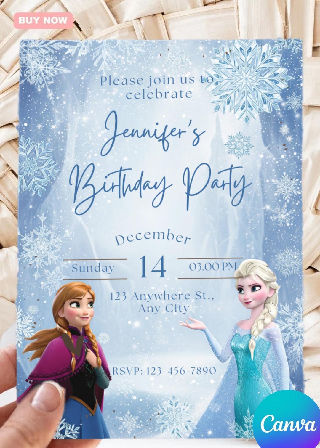 Frozen Birthday Invitation: Elsa, Anna, Olaf - Canva Template - Etsy